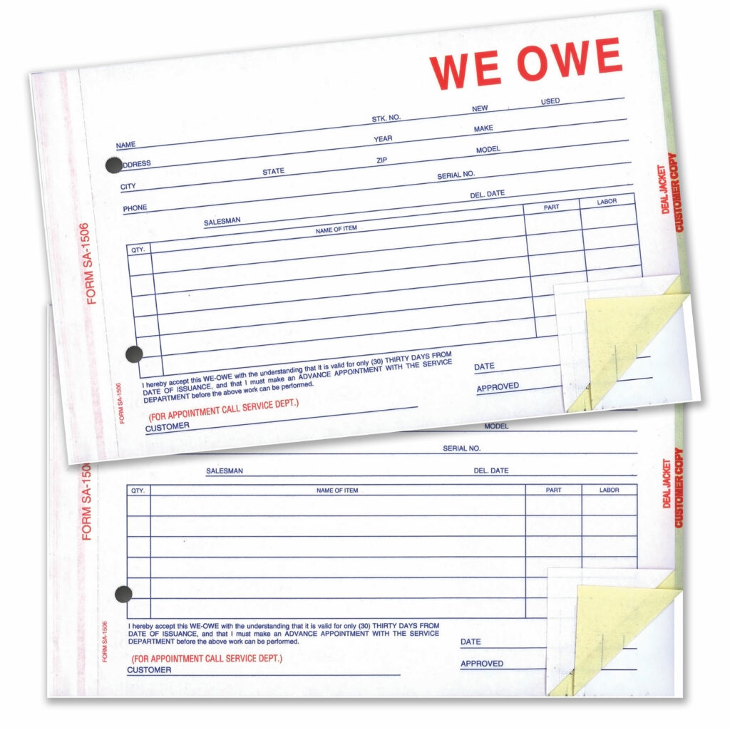We Owe Forms - Powersports Dealer Supply