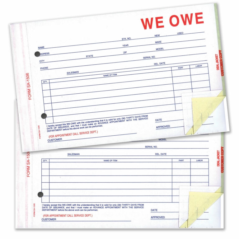 We Owe Forms - Powersports Dealer Supply