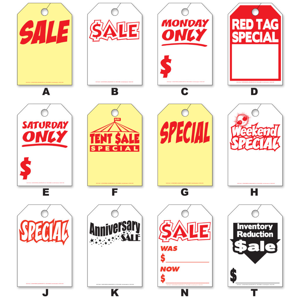 1-Color Stock Hang Tags - Powersports Dealer Supply