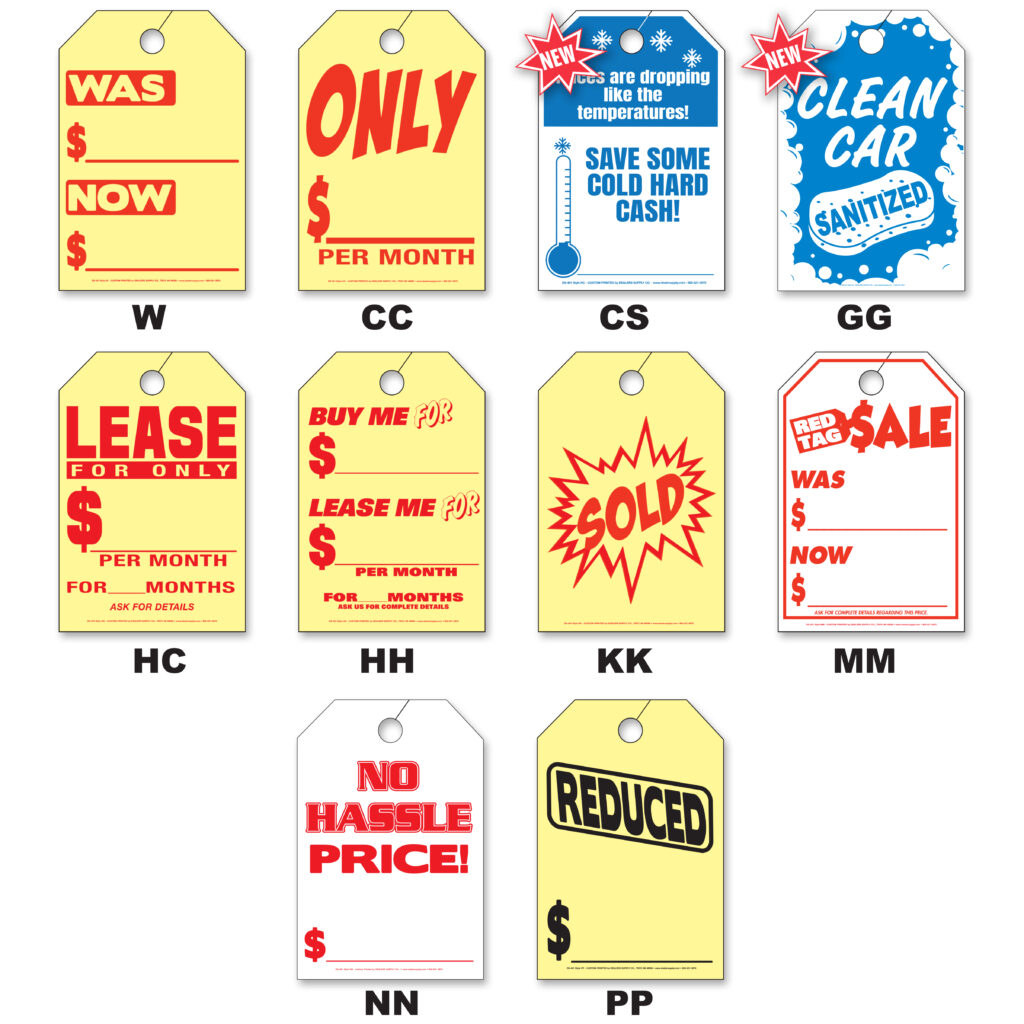 1-Color Stock Hang Tags - Powersports Dealer Supply