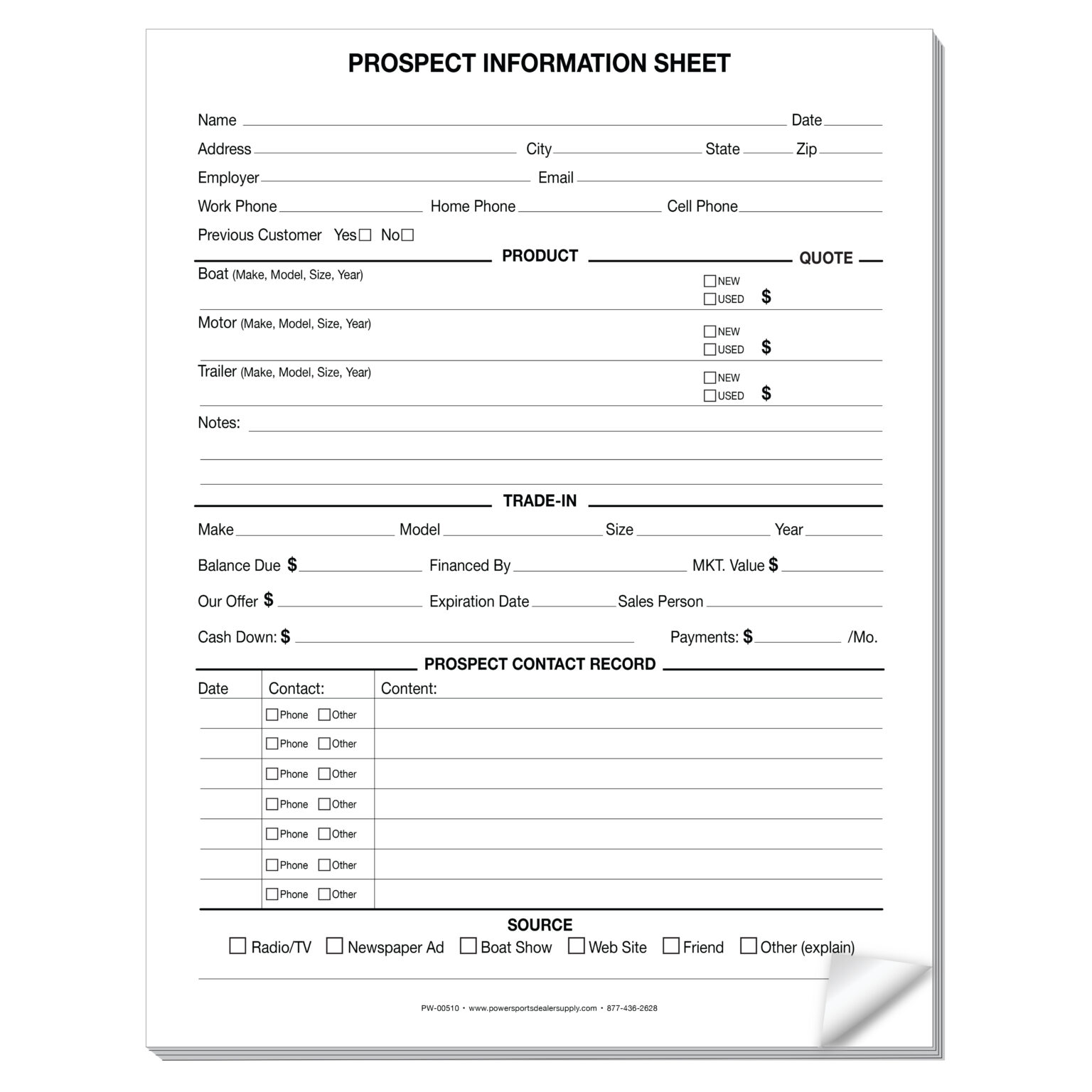 Prospect Info Sheets for Boats - Powersports Dealer Supply