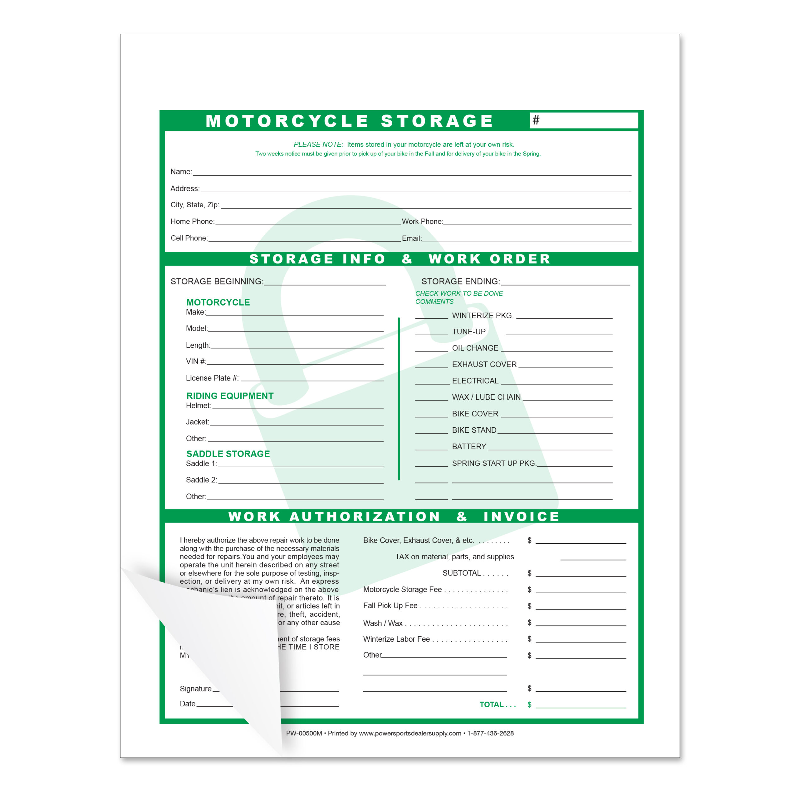 Storage Forms - Powersports Dealer Supply