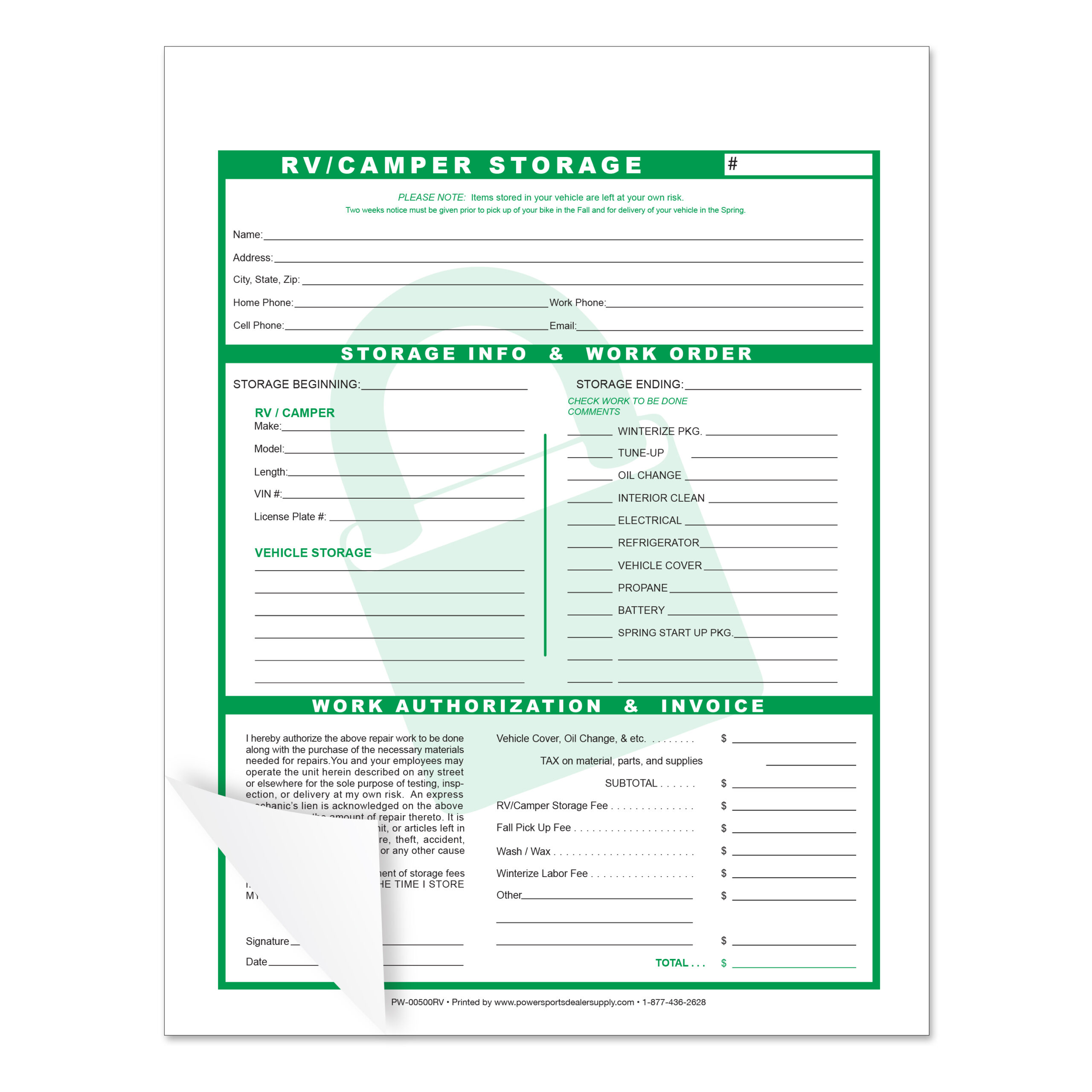 Storage Forms - Powersports Dealer Supply