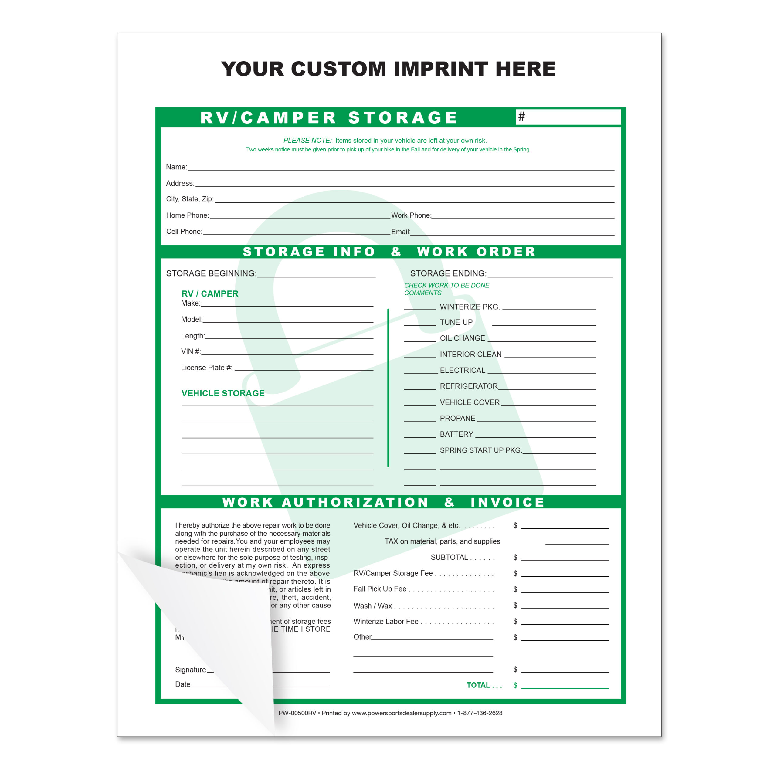 Storage Forms - Powersports Dealer Supply