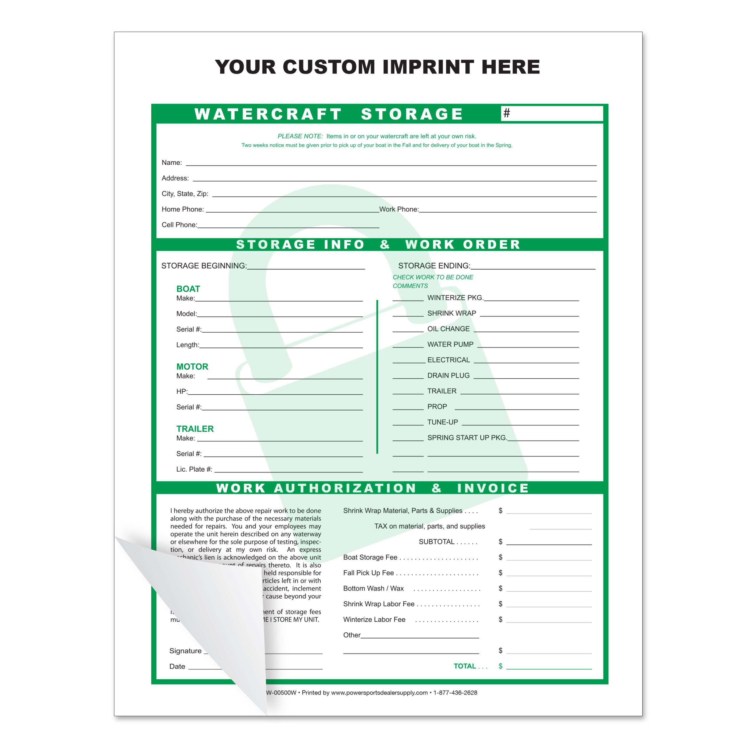 Storage Forms - Powersports Dealer Supply