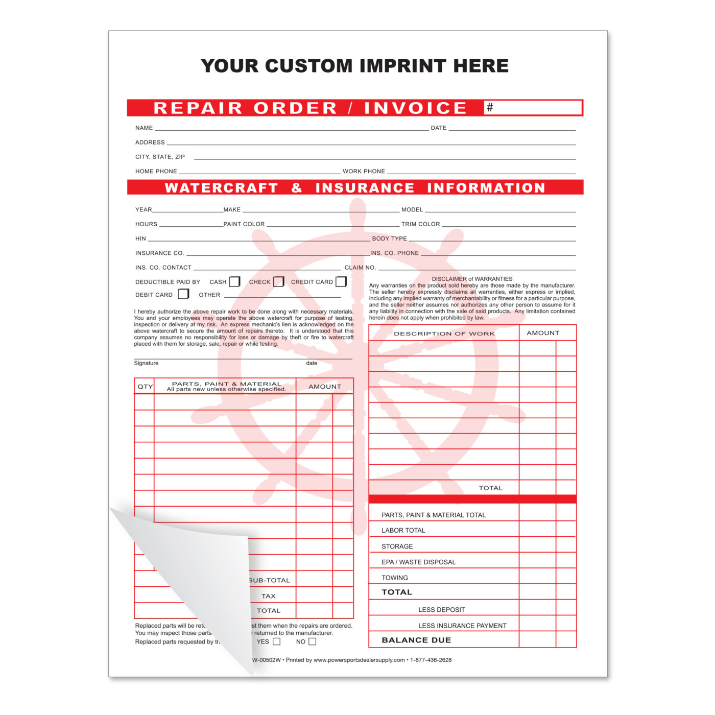 Repair Order Forms - Powersports Dealer Supply